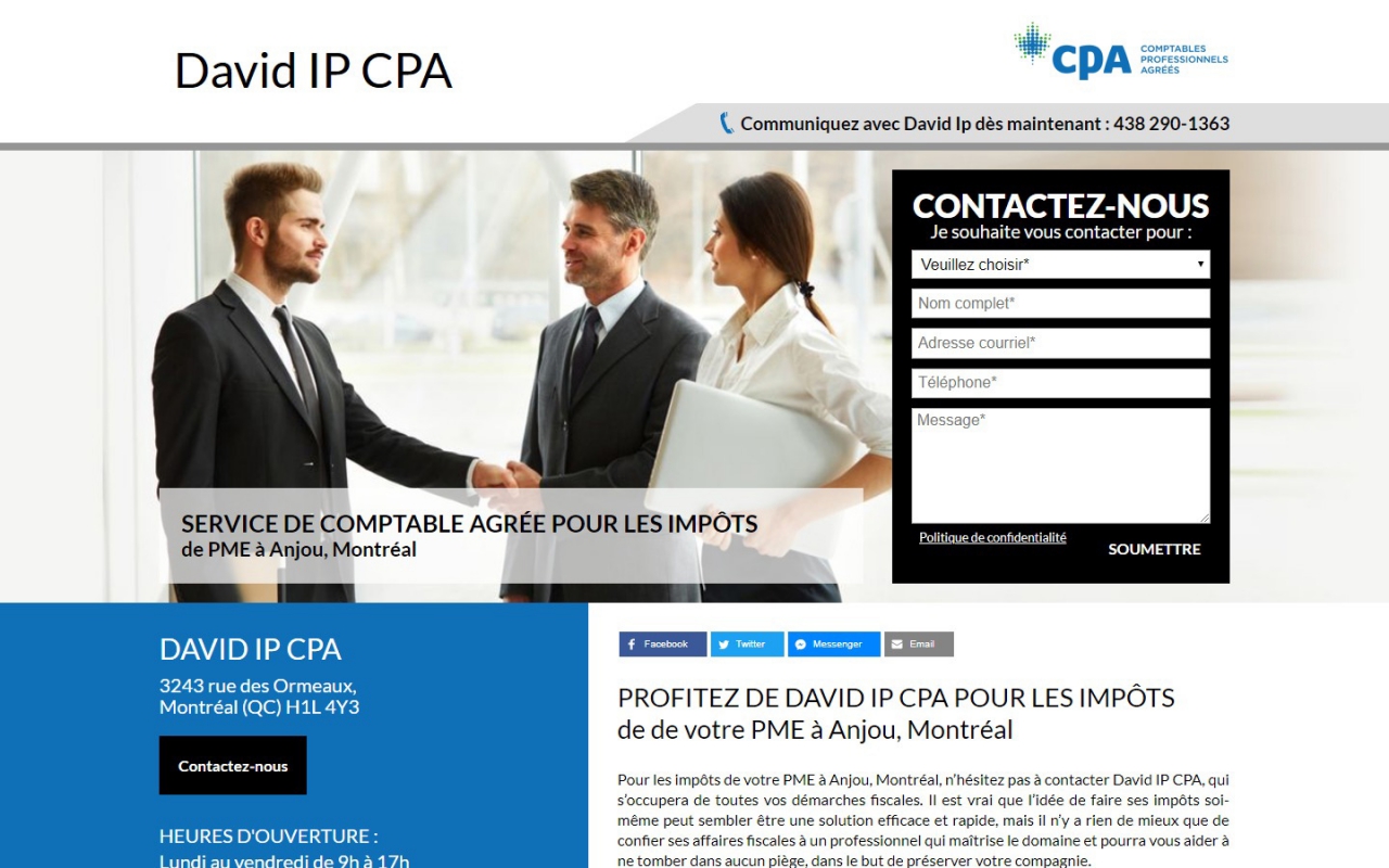 David IP CPA | Comptable agrée pour les impôts des PME à Anjou, Montréal